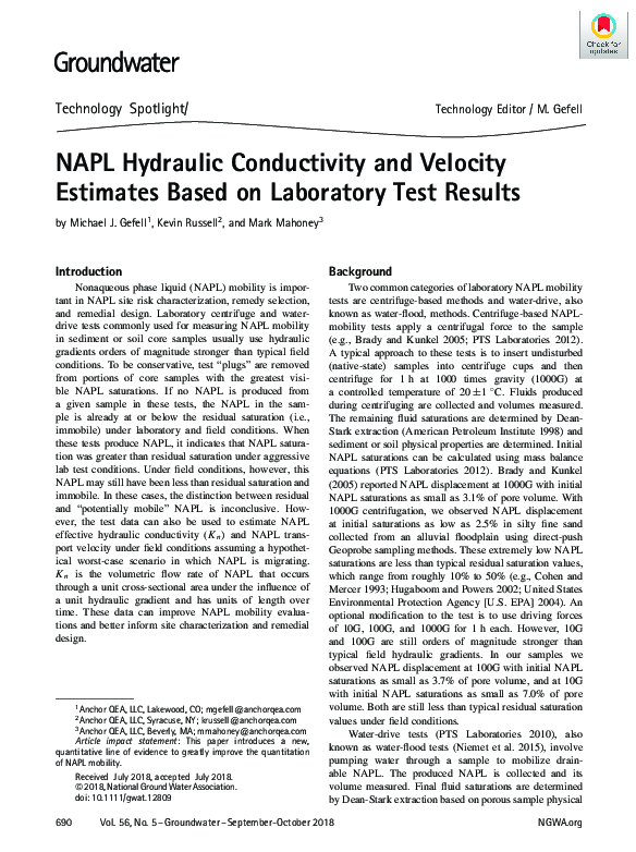 (PDF) NAPL Hydraulic Conductivity and Velocity Estimates Based on ...
