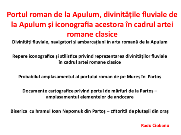 (PPT) Portul roman de la Apulum – divinitati fluviale - biserica ...