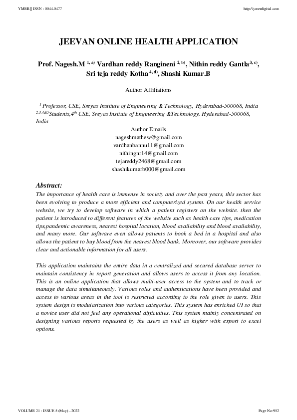 (PDF) Jeevan Online Health Application | shashi rao - Academia.edu