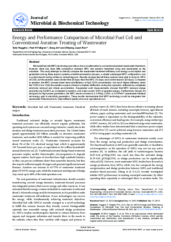 (PDF) Energy and Performance Comparison of Microbial Fuel Cell and ...