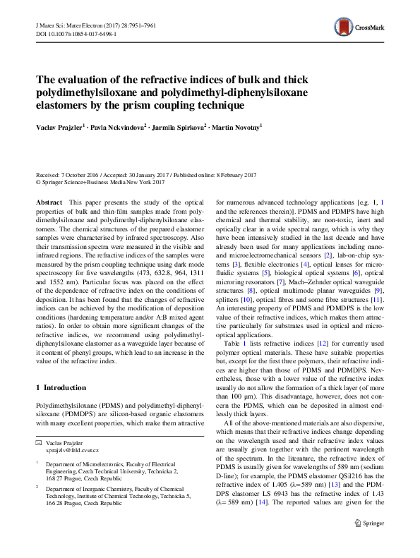 (PDF) The evaluation of the refractive indices of bulk and thick polydimethylsiloxane and ...