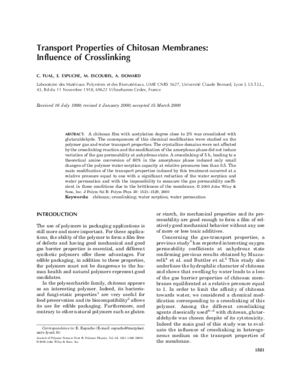 (PDF) Transport properties of chitosan membranes: Influence of crosslinking