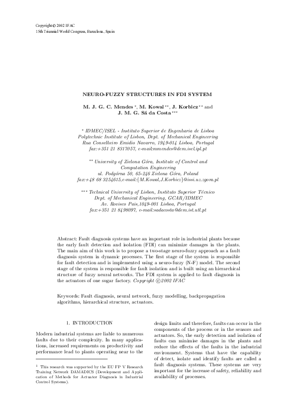 (PDF) Neuro-Fuzzy Structures in Fdi System