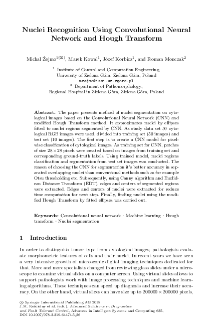 (PDF) Nuclei Recognition Using Convolutional Neural Network and Hough Transform