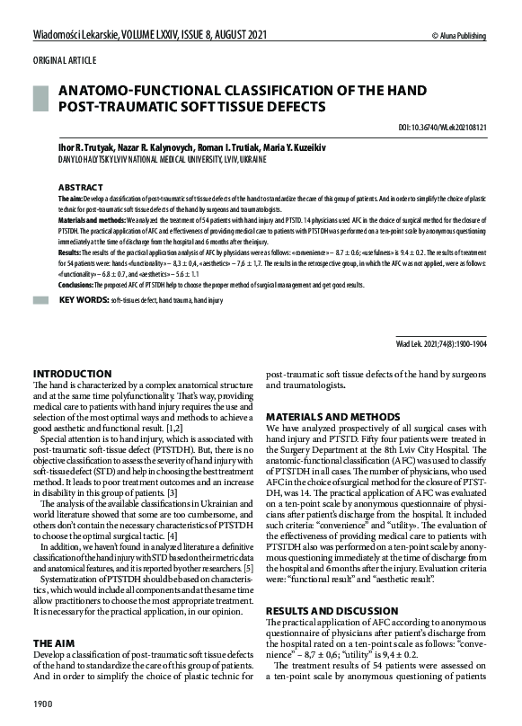 (PDF) Anatomo-Functional Classification of the Hand Post-Traumatic Soft Tissue Defects