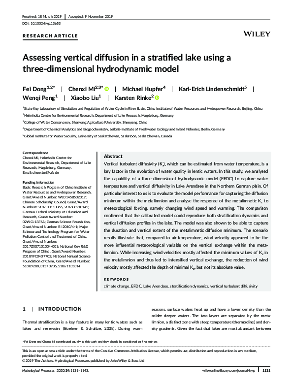 (PDF) Assessing vertical diffusion in a stratified lake using a three ...
