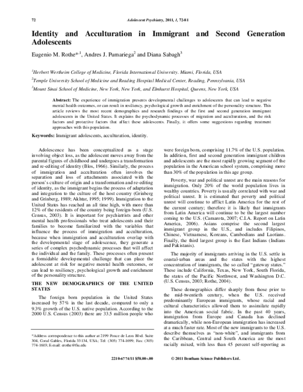 (PDF) Identity and Acculturation in Immigrant and Second Generation ...