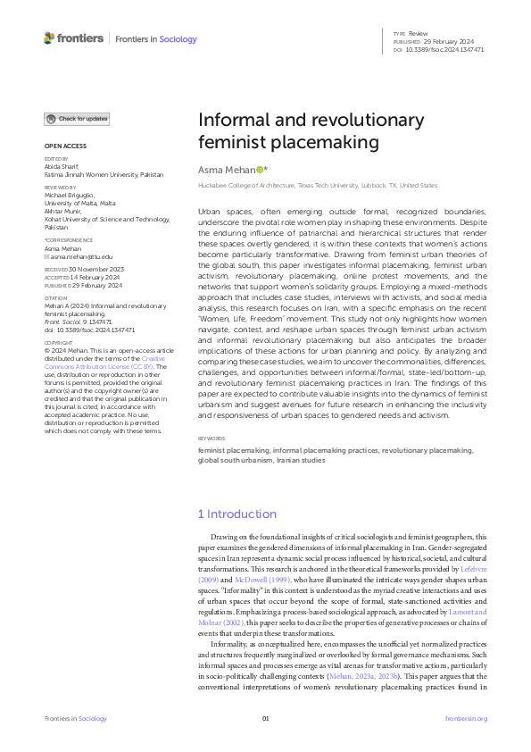 (PDF) Informal and revolutionary feminist placemaking
