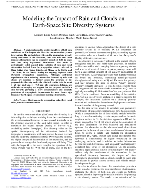 (PDF) Modeling the Impact of Rain and Clouds on Earth–Space Site ...