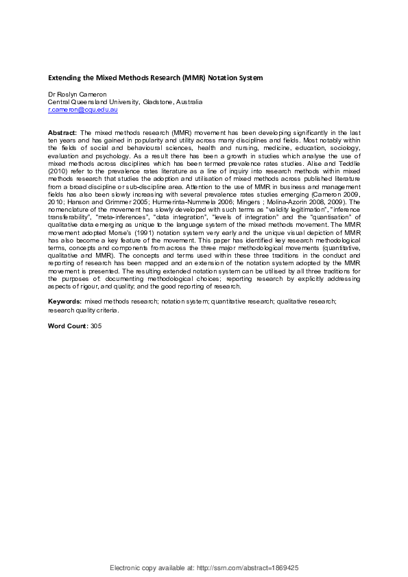 (PDF) Extending the mixed methods research (MMR) notation system