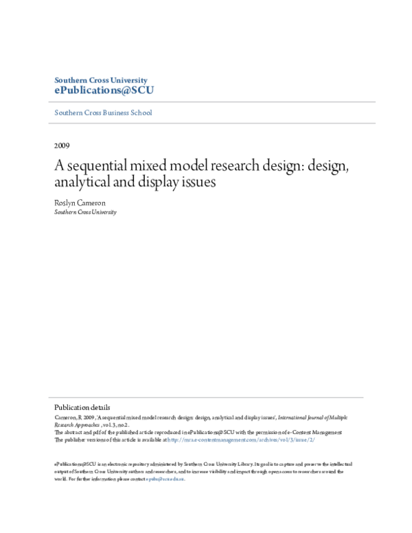 (PDF) A sequential mixed model research design: Design, analytical and ...