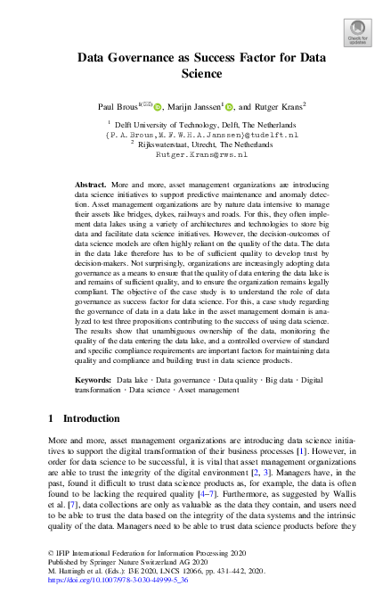 (PDF) Data Governance as Success Factor for Data Science