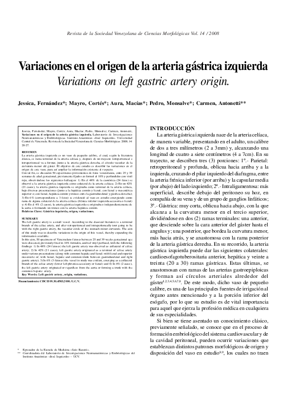 (PDF) Variaciones en el origen de la arteria gástrica izquierda ...