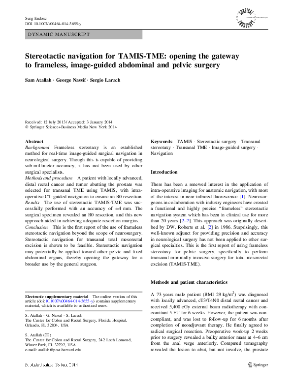 (PDF) Stereotactic navigation for TAMIS-TME: opening the gateway to ...