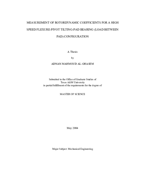 (PDF) Measurement of rotordynamic coefficients for a high-speed flexure ...