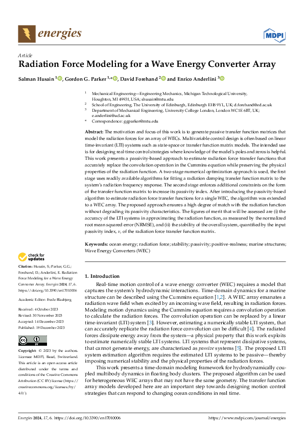 (PDF) Radiation Force Modeling for a Wave Energy Converter Array ...