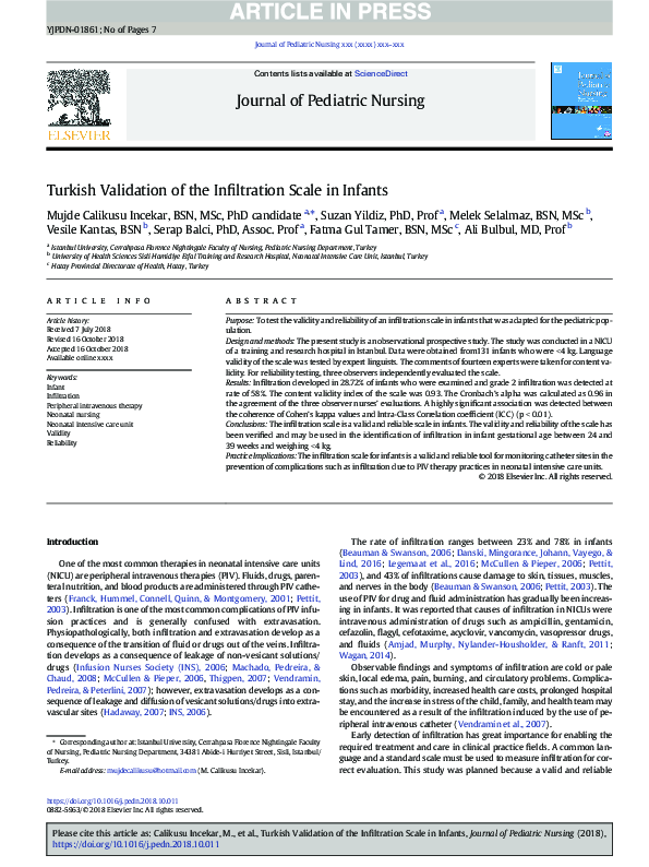 (PDF) Turkish Validation of the Infiltration Scale in Infants