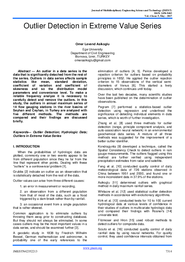 (PDF) Outlier Detection in Extreme Value Series
