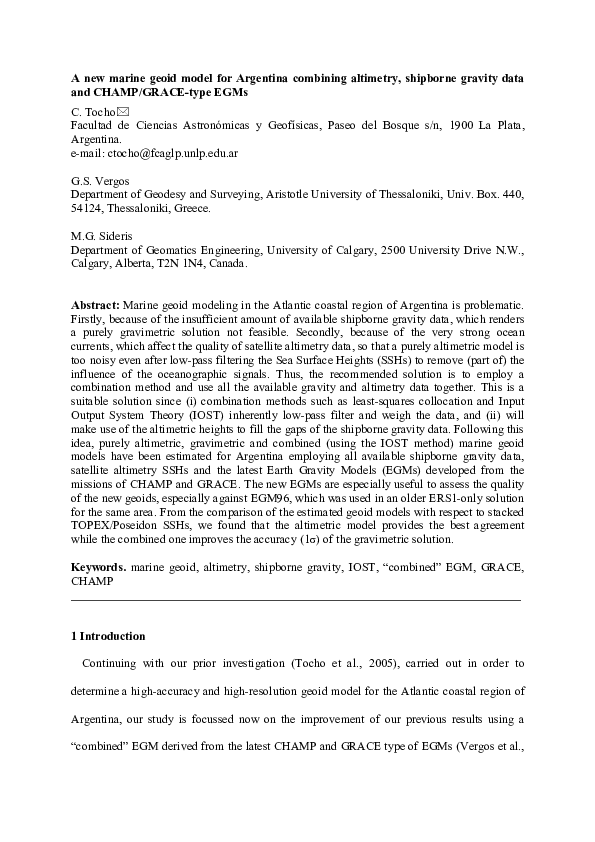 (PDF) A new marine geoid model for Argentina combining altimetry ...