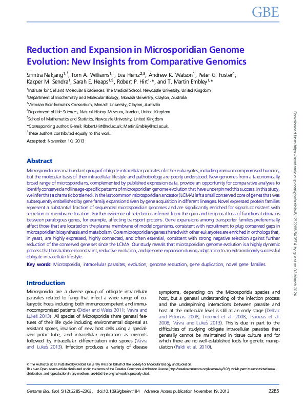 (PDF) Reduction and Expansion in Microsporidian Genome Evolution: New ...