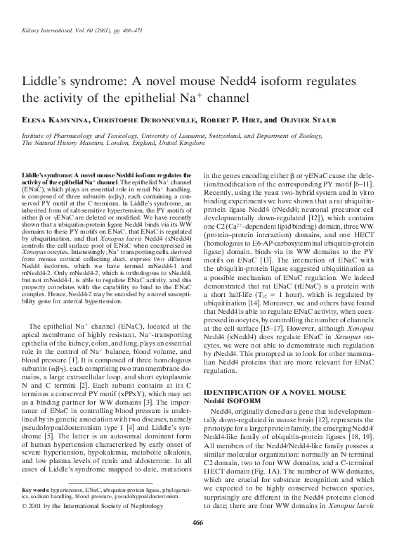 (PDF) Liddle's syndrome: A novel mouse Nedd4 isoform regulates the ...