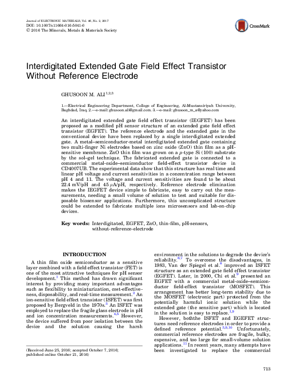 (PDF) Interdigitated Extended Gate Field Effect Transistor Without Reference Electrode