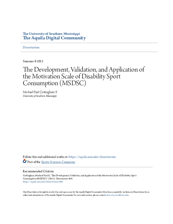 (PDF) Development and validation of the motivation scale for disability sport consumption | Dan ...