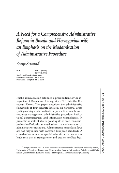 (PDF) A Need for a Comprehensive Administrative Reform in Bosnia and ...