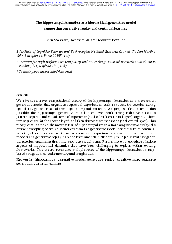 (PDF) The hippocampal formation as a hierarchical generative model supporting generative replay ...