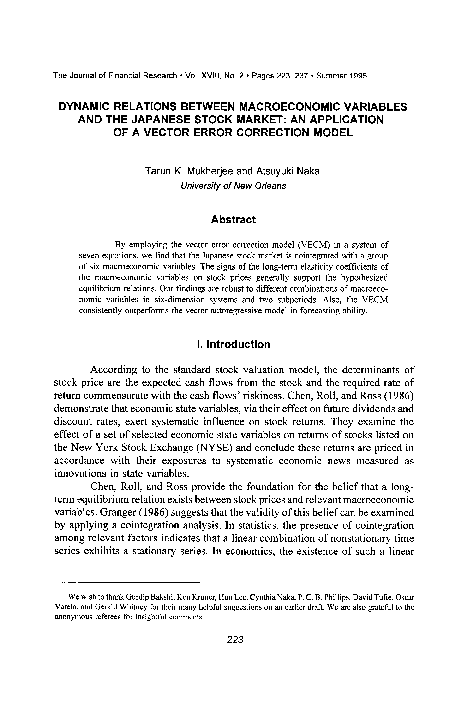 (PDF) Dynamic Relations Between Macroeconomic Variables and the Japanese Stock Market: An ...