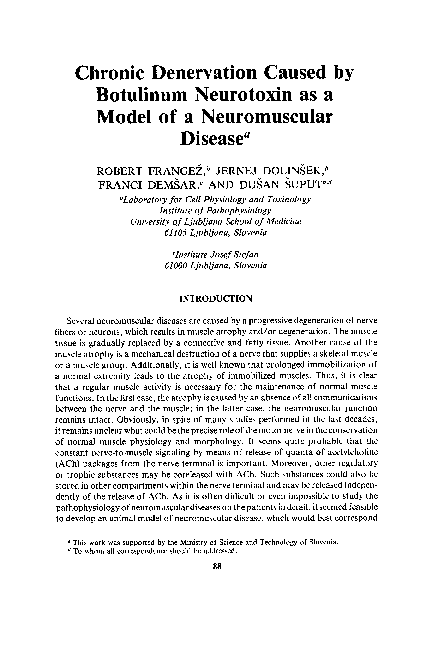 (PDF) Chronic Denervation Caused by Botulinum Neurotoxin as a Model of ...