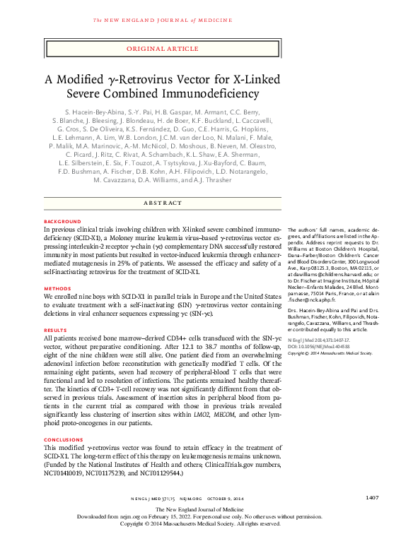 (PDF) A Modified γ-Retrovirus Vector for X-Linked Severe Combined ...