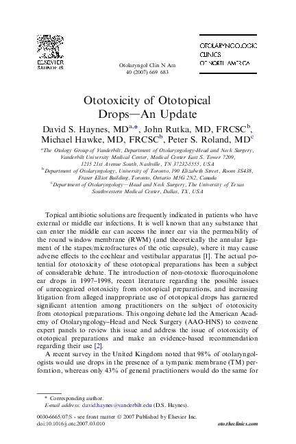 (PDF) Ototoxicity of Ototopical Drops—An Update