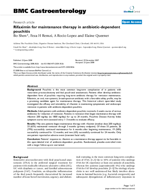 (PDF) Rifaximin for maintenance therapy in antibiotic-dependent pouchitis