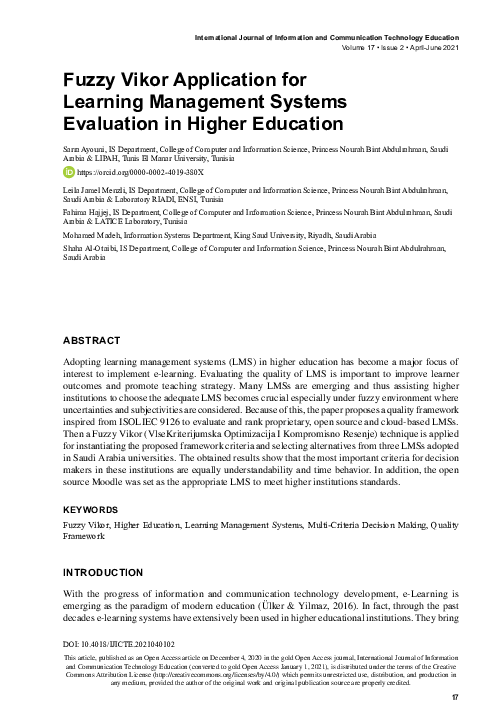 (PDF) Fuzzy Vikor Application for Learning Management Systems Evaluation in Higher Education