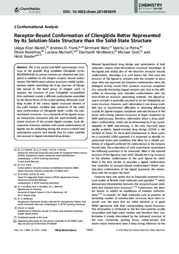 (PDF) Receptor-Bound Conformation of Cilengitide Better Represented by ...