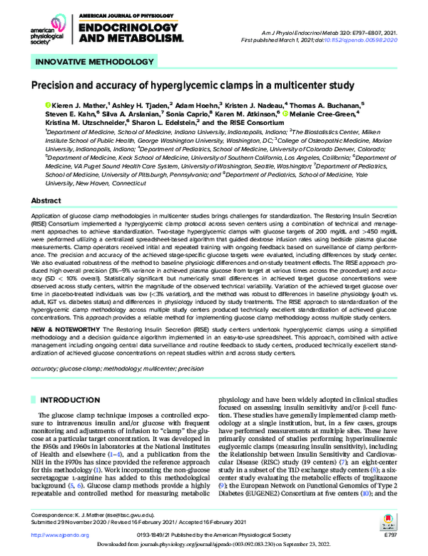 (PDF) Precision and accuracy of hyperglycemic clamps in a multicenter study