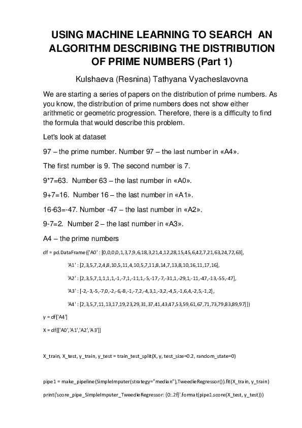 (PDF) USING MACHINE LEARNING TO SEARCH AN ALGORITHM DESCRIBING THE DISTRIBUTION OF PRIME NUMBERS ...