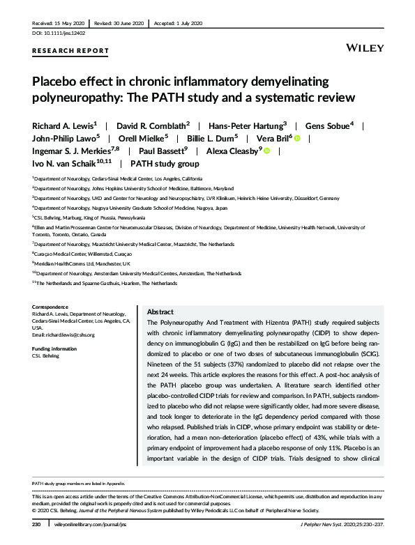 (PDF) Placebo effect in chronic inflammatory demyelinating ...