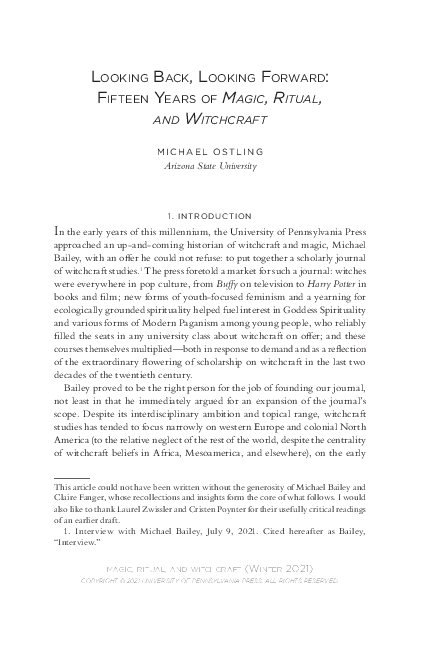 (PDF) Looking Back, Looking Forward: Fifteen Years of Magic, Ritual, and WitchcRaft