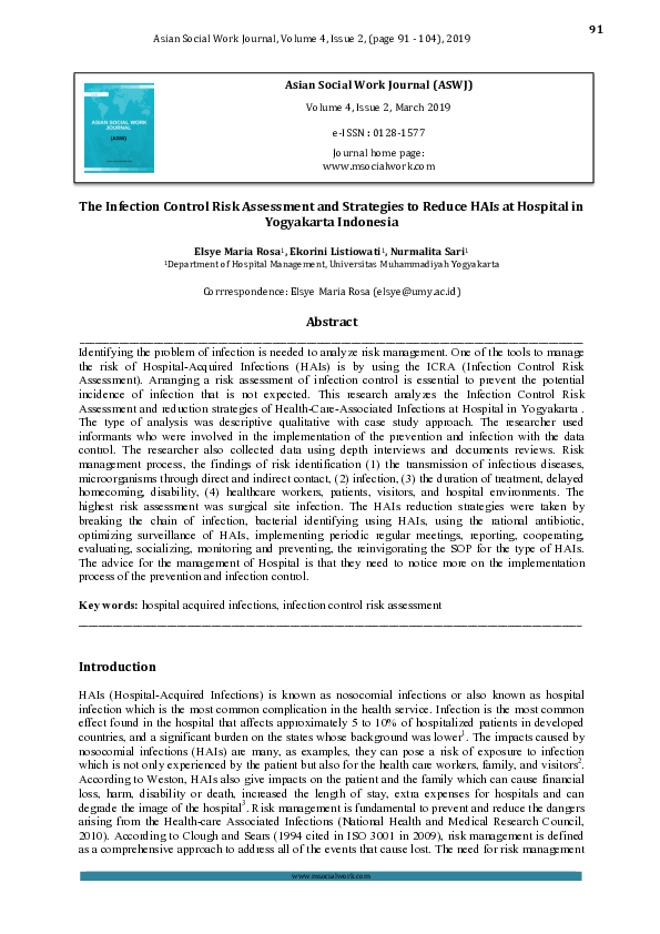 (PDF) The Infection Control Risk Assessment and Strategies to Reduce ...