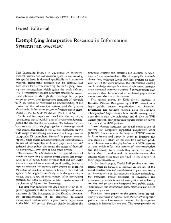 (PDF) Exemplifying Interpretive Research in Information Systems: an ...