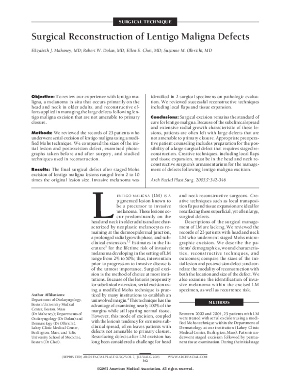 (PDF) Surgical Reconstruction of Lentigo Maligna Defects