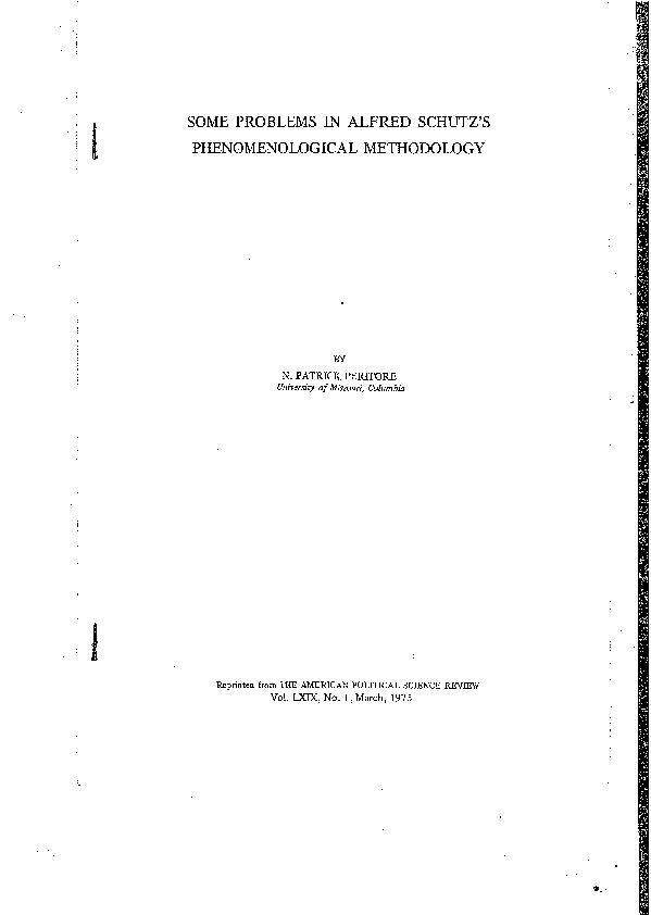 (PDF) Some Problems in Alfred Schutz's Phenomenal Methodology | Patrick ...