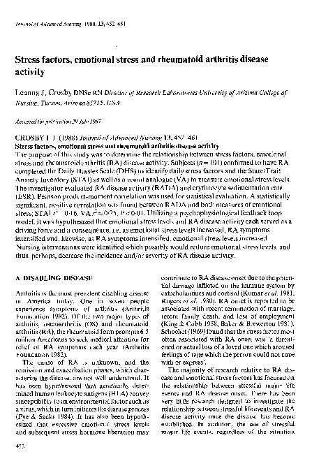 (PDF) Stress factors, emotional stress and rheumatoid arthritis disease ...