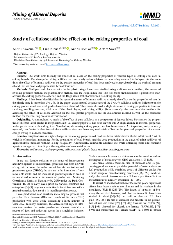 (PDF) Study of cellulose additive effect on the caking properties of coal