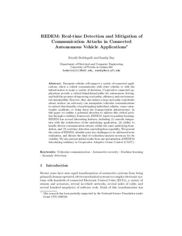 (PDF) REDEM: Real-Time Detection and Mitigation of Communication Attacks in Connected Autonomous ...
