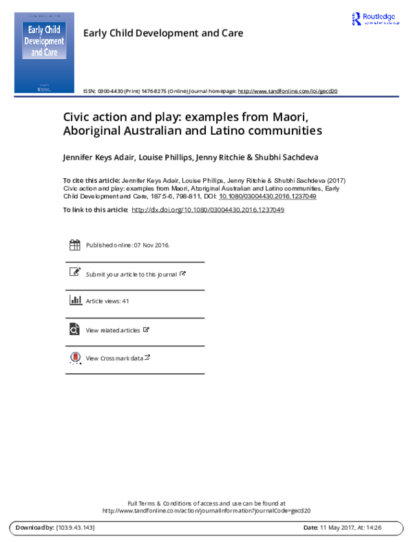 (PDF) Civic action and play: examples from Maori, Aboriginal Australian ...