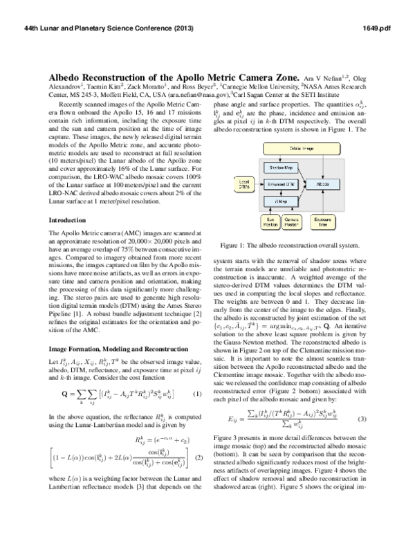 (PDF) Albedo Reconstruction of the Apollo Metric Camera Zone