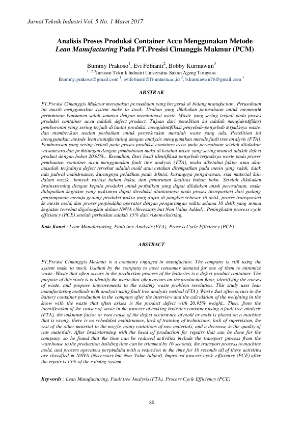 (PDF) Analisis Proses Produksi Container Accu Menggunakan Metode Lean Manufacturing Pada PT ...
